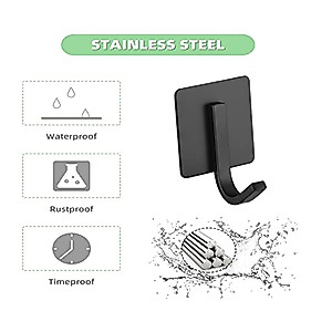 Adhesive Hooks - 5 Pack Heavy Duty Wall Hooks Waterproof Stainless Steel Hooks for Hat Towel Robe Hooks Rack Wall Mount - Bathroom Kitchen Home Hotel Office Cabinet and Bedroom Matte BLACK03