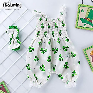 sshybmne Infant Baby Girl St. Patrick 's Day Outfit Four-Leaf Clover Romper Jumpsuit with Headband Irish Baby Girl Clothes (White Green, 0-6 Months)