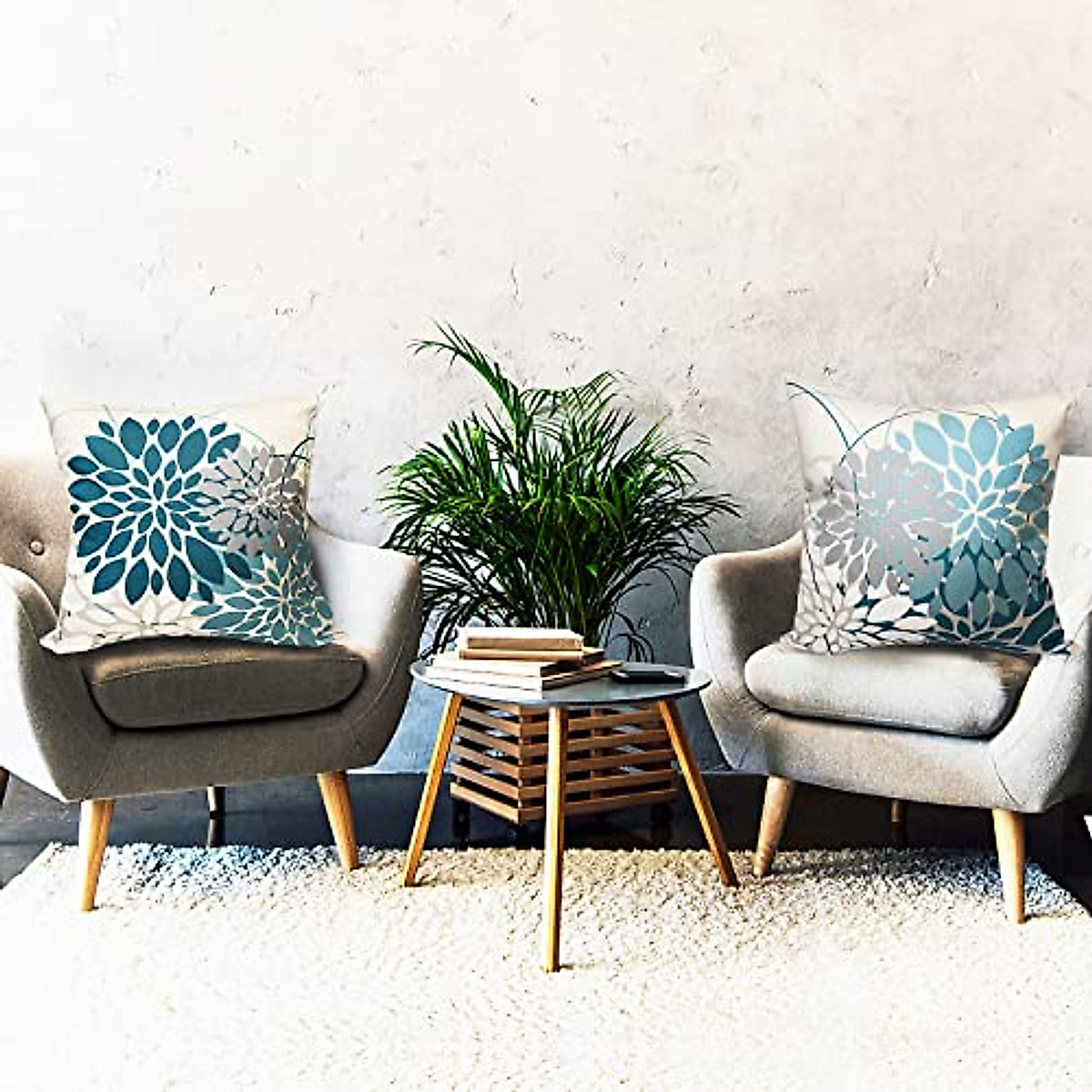 Teal Blue Decorative Throw Pillow Covers 18x18 Inch Pillow Covers for Couch Living Room Bedroom Outdoor,Modern Sofa Throw Pillow Cover,Farmhouse Geometric Floral Linen Square Pillow Case,Set of 2