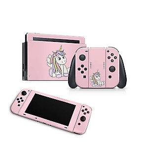 ZOOMHITSKINS Compatible with Switch Skin Cover Pastel Pink Unicorn Pony Magic Cute Little Baby Cartoon Anime 3M Vinyl Decal Sticker Wrap, Made in The USA