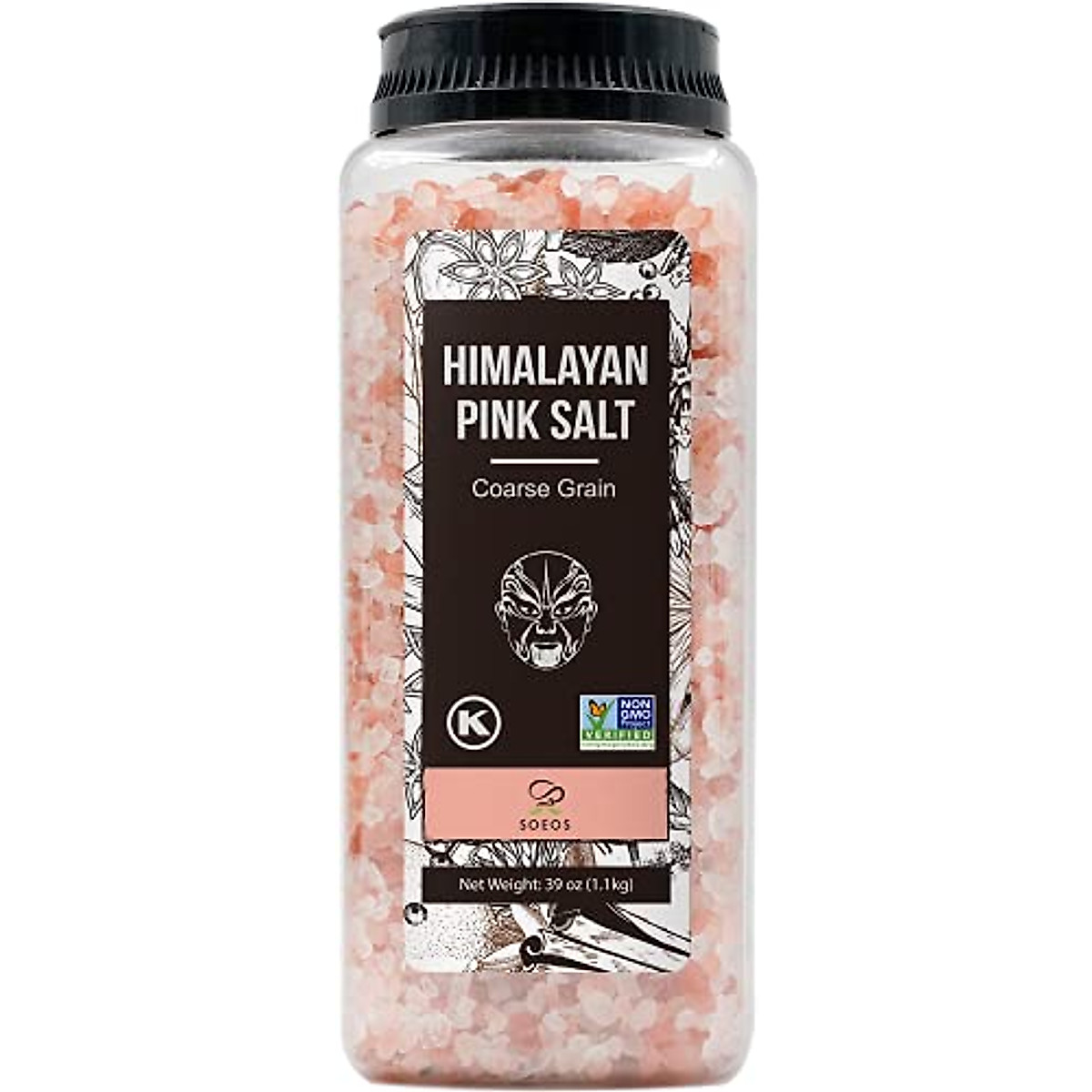 Soeos Himalayan Salt, Coarse Grain, 39Oz (2.4 Pound), Non-GMO Himalayan Pink Salt, Kosher Salt, Sea Salt for Grinder Refill