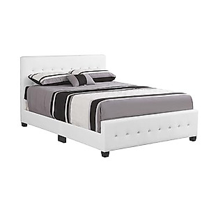 Experience Opulence with The Queen Bed in Radiant White, Durable Faux Leather, Hand-Tufted with Crystal Accents, Effortless Assembly, Optimal Mattress Support.