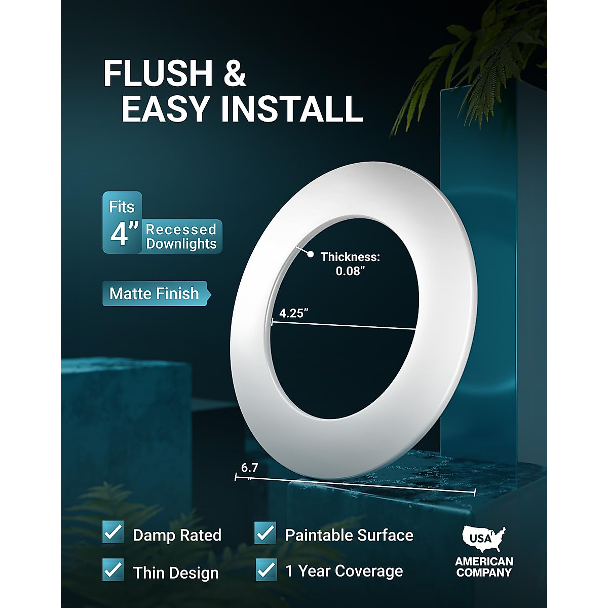 Sunco 12 Pack Goof Rings for 4 Inch Recessed Lights White Can Light Goof Trim Ring, Outer Diameter 6.7-inch, Inner Diameter 4.25-inch, Durable Plastic Design, Matte Finish, Flush Mount