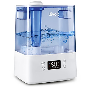 LEVOIT Humidifiers, Blue & Humidifiers for Bedroom Large Room 6L Warm and Cool Mist for Families Plants with Built-in Humidity Sensor, Essential Oil, Timer Setting, White