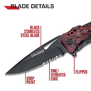 Tac-Force- Spring Assisted Folding Pocket Knife – Black Stainless Steel Blade with Black Aluminum Handle, Bottle Opener, Glass Punch and Pocket Clip, Tactical, EDC, Rescue - TF-705BK