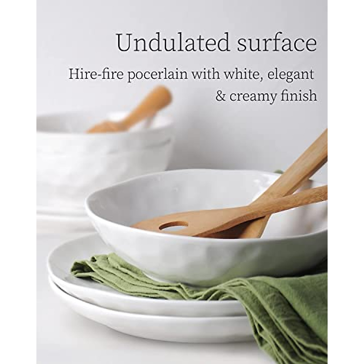 HOMBENE Large Dinnerware Set 16 Piece Service for 4, Plates and Bowls Sets, High-fired at 2372°F, for Dessert Salad and Pasta, Dishes Set w/Cereal Bowls