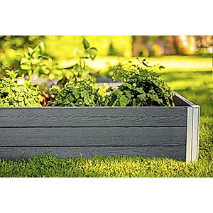 Vita Urbana 4 Foot x 4 Foot x 11 inch Embossed Vinyl Modular Garden Bed, Slate Gray, Grey, Woodgrain, PVC, BPA and Pthalate Free, VT17600