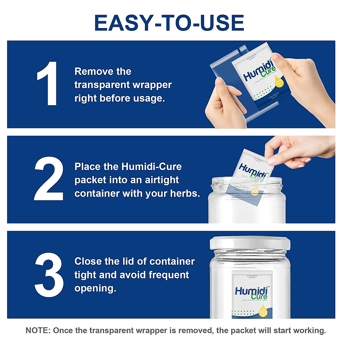 Humidi-Cure 10Pack RH62% Humidity Packs,2-Way Humidity Control Packs,62% Humidor Packets for Herbs with RH Indicator Card,Size 8Gram