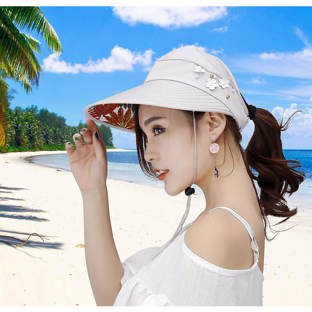 HINDAWI Sun Hats for Women Wide Brim Sun Hat UV Protection Caps Floppy Beach Packable Visor (Grey)