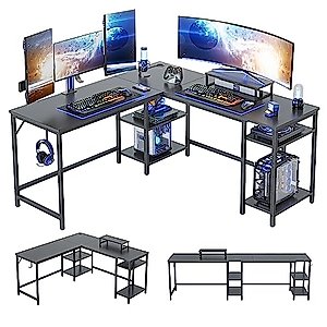 CubiCubi L Shaped Desk with Storage, 94.8 Inch Reversible Corner Computer Desk or 2 Person Long Table Desk, Home Office Large Gaming Writing Storage Workstation with Monitor Stand, Black