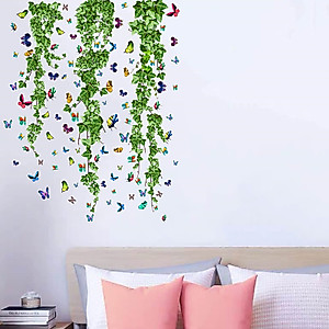 AnFigure Hanging Vine Wall Decals Ivy Leaves Grapevine Wall Stickers Nature Plant Leaf Greenery Leaves Wall Decal Bedroom Living Room Sofa TV Background Wall Decor