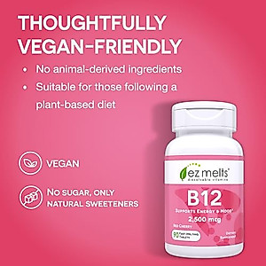 EZ Melts B12 Sublingual Vitamin 2,500 mcg, Methylcobalamin, Sugar-Free, 3-Month Supply