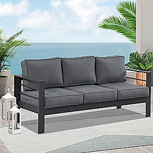 Wisteria Lane Patio Furniture Aluminum Sofa, All-Weather Outdoor 3 Seats Couch, Gray Metal Chair with Dark Grey Cushions