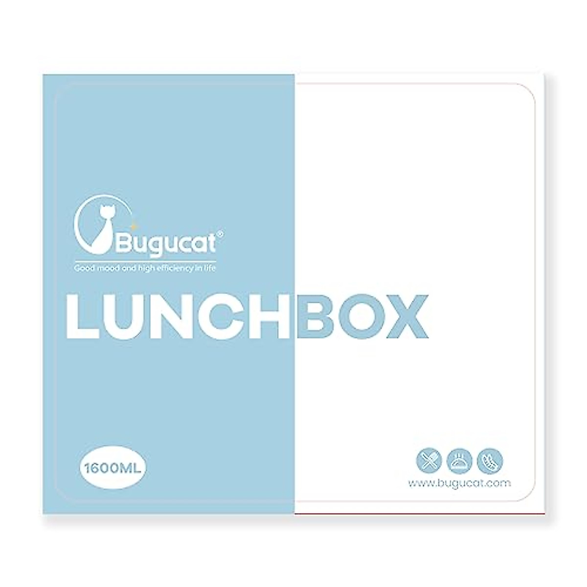 Bugucat Bento Box 54 Oz, Lunch Box with 3 Compartments and Cutlery, Reusable Lunch Containers with Ice Pack, Adults Food Storage Containers for Work Picnic, Dishwasher-safe, BPA-Free