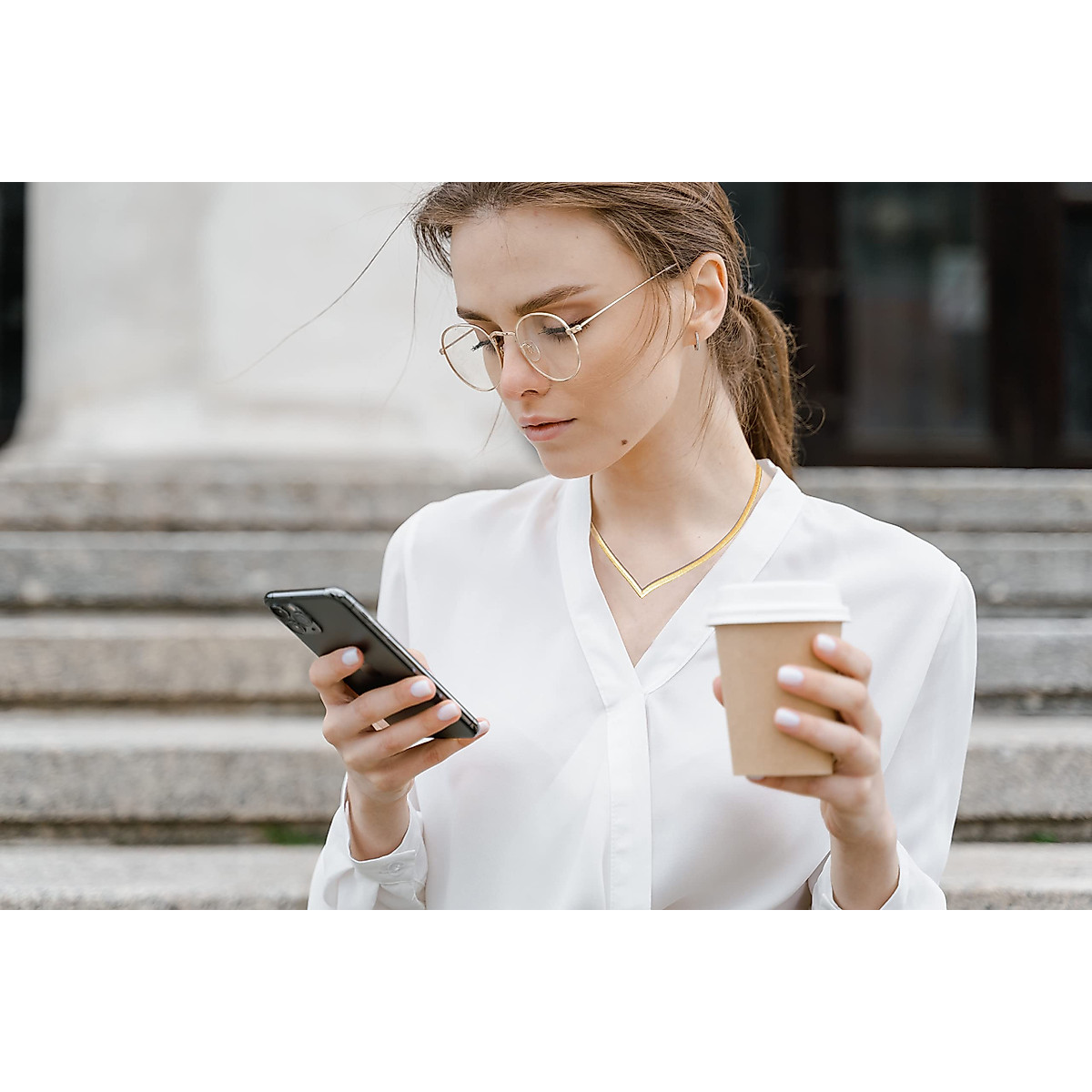 NALISASA 14K Gold Flat Snake Chain Choker Necklaces, Simple Minimalist V-Shaped Short Collar Clavicle Necklace Women Jewelry, Herringbone Necklace for Women