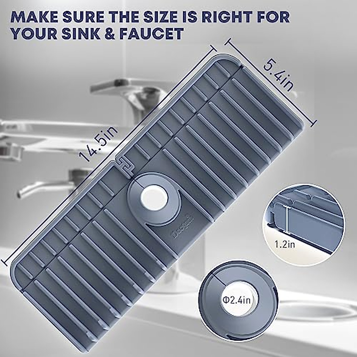 Kitchen Sink Splash Guard 17.56“ Longer, Splash Guard for Sink, Kitchen Faucet Splash Guard, Fully Wrapped, Silicone Faucet Handle Drip Catcher Tray, Sink Protectors Faucet Mat for Kitchen Bathroom