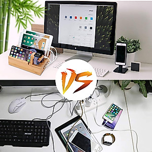 OthoKing Charging Station Organizer,Fast Charging Station for Multiple Device 5-Port USB Bamboo Wood Charging Dock,Universal Apple Watch Phone Pad and Android Like Samsung Cell Phones & Tablets