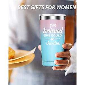 Sixspace Inspirational Tumbler, 20oz set, Mothers Day Gifts, Funny Birthday Gifts for Women, New Job, Congratulations Gift, Best Friend, Mom, Friendship, 'She Believed She Could So She Did'