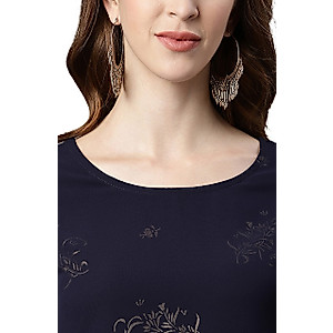 Janasya Kurta for Women Navy Blue