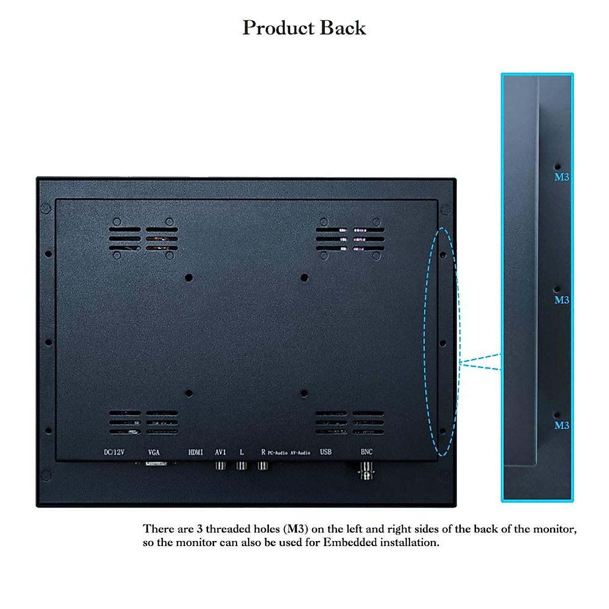 iChawk 12.1'' inch PC Monitor 1024x768 4:3 AV RCA BNC HDMI-in VGA Built-in Speaker Remote Control Monitor LCD Screen for PC Display with USB Interface Small Video Player Pluggable U-Disk W121MN-592