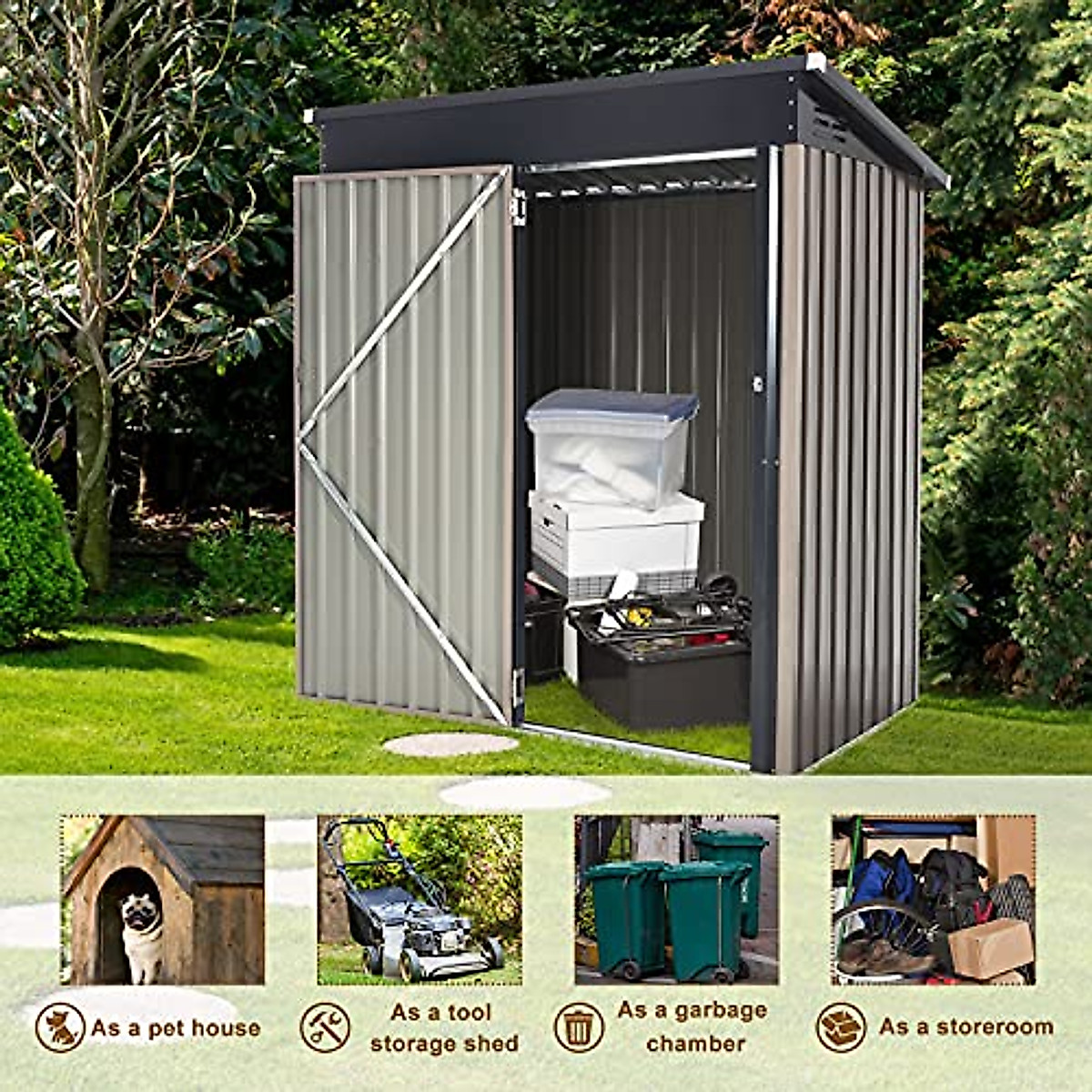 U-MAX 5.2 × 3.2 FT Outdoor Storage Shed, Backyard Sheds & Outdoor Storage, Garden Metal Shed for Tools, Furniture Storage