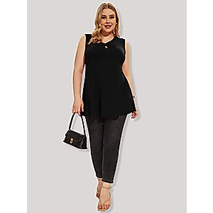 LARACE Plus Size Tank Tops for Womens Shirts Cut Out Trendy Clothes Loose Fit Tunics Twist Knot Sleeveless Blouses(Black 3X)