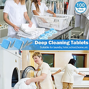 Dansib 100 Pcs Washing Machine Cleaner Tablets Cleaner Descaler Bulk Household Washing Machine Cleaners Deep Cleaning Tablets Safe Deodorizer for Laundry Tub HE Front Loader