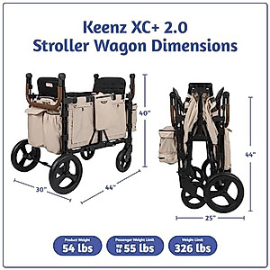 Keenz XC+ 2.0 - Luxury Comfort Stroller Wagon | Foldable 4 Passenger Quad Seater with Adjustable Canopy | Mocha