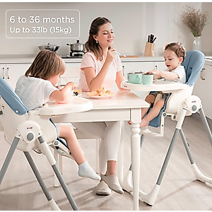 KÜB 3-in-1 Foldable Baby High Chair (Blue) | Multifunctional Infant HighChair for Babies & Toddlers | Removable Seat & Tray for Easy Clean | 7 Height & 4 Recline Adjustable | 2 Locking Wheels | Safe