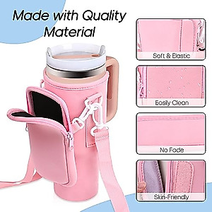 Water Bottle Carrier Bag with Pouch Compatible with Stanley 40oz Tumbler with Handle, Water Bottle Pouch for Stanley Quencher H2.0 Flowstate, Stanley Adventure Quencher, Simple Modern 40 oz Tumbler