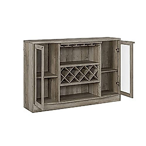 Home Source Jill Zarin Bar Cabinet with Two Curved Glass Doors in Stone Grey Finish