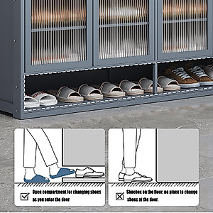 HaoYunNe 8 Tier Shoe Cabinet Entryway Shoe Rack Shelf with Doors Wooden Freestanding Shoe Organizer for Hallway Patio Living Room Bedroom Office,35.8x12.6x42.1 in, Loading 33 lbs per Layer
