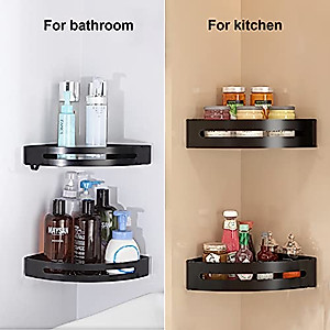 Bathroom Corner Shower Caddy，Adhesive or Screw Fixing Shower Shelf, Aluminum Storage for Bathroom Kitchen 2-Pack