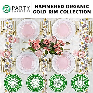 PARTY BARGAINS 7" & 10" Organic Collection Hammered Salad and Dinner Plates Combo with Gold Rim – Transparent Pink, 32-Pack Disposable Plastic Tableware for Birthdays, Banquets, and Formal Events