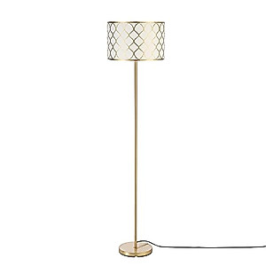 Globe Electric Novogratz x 65787 Kinsley 65" Floor Lamp, Matte Brass, Metal Mesh Over Cotton Shade