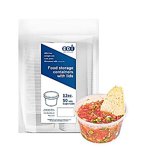 EDI [12 OZ, 50 Sets] Plastic Deli Food Storage Containers with Airtight Lids | Microwave-, Freezer-, Dishwasher-Safe | BPA Free | Heavy-Duty | Meal Prep | Leakproof | Recyclable