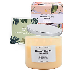 Coconut Orange Blossom 3 Wick Candle | Highly Scented Soy Candles for Home 15.8 oz, Summer & Tropical Scented Candle | Aromatherapy Stress Relief Candle, Relaxing Clean Burning Candle for Women & Men