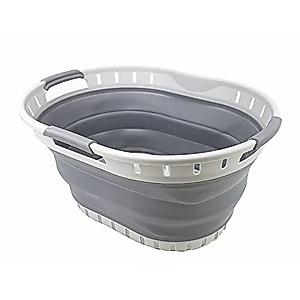 SAMMART 25L (6.6 gallon) Collapsible Plastic Laundry Basket - Foldable Pop Up Storage Container/Organizer - Portable Washing Tub - Space Saving Hamper/Basket (1, Grey)