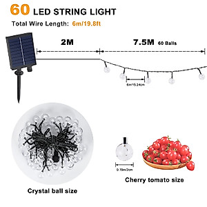 Solar String Lights Patio Lights LED Halloween String Lights for Outside Garden Yard Party Wedding Christmas Decoration Waterproof with Remote 25ft 60 LED