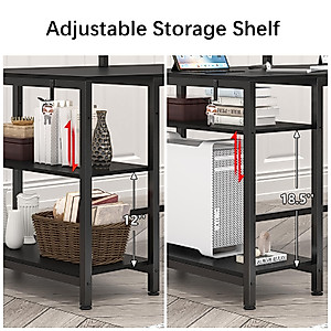 YOMILUVE L Shaped Desk with File Drawer and Storage Shelves, Reversible Computer Desk with Power Outlet for Home Office, Corner Gaming Desk with Full Monitor Stand