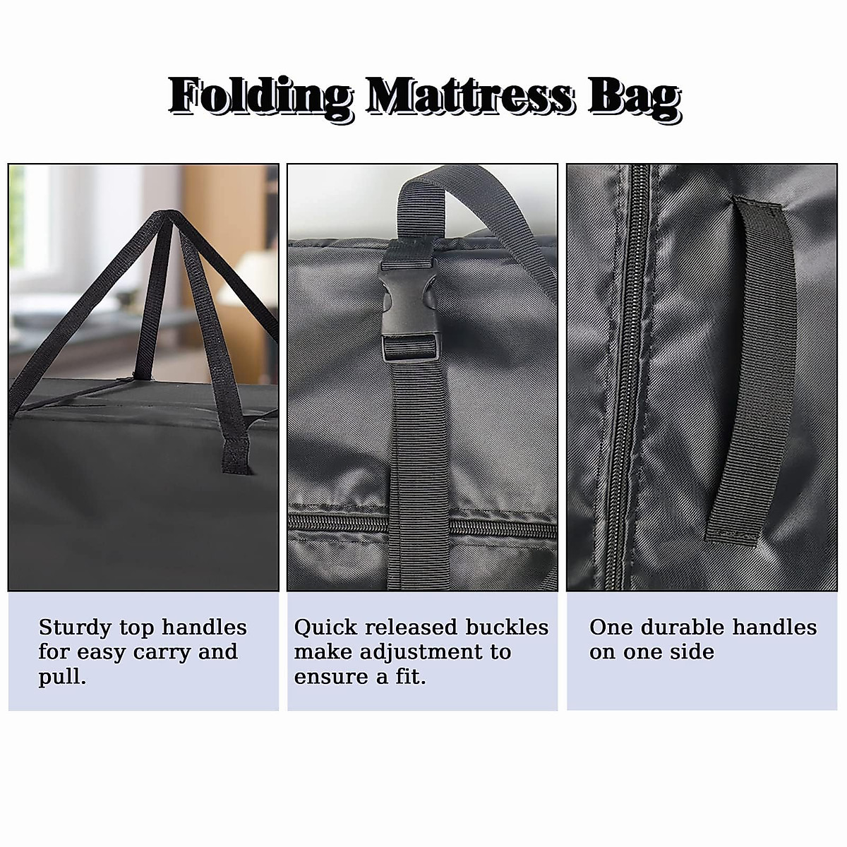 AYKHDS Folding Mattress Storage Bag, Foldable Memory Foam Mattress Case, Durable Carry, Heavy Duty Folding Mattress Storage Bag for Tri-Fold Guest Bed Mattress Fits 26x26x13in(144L) Mattress (A)