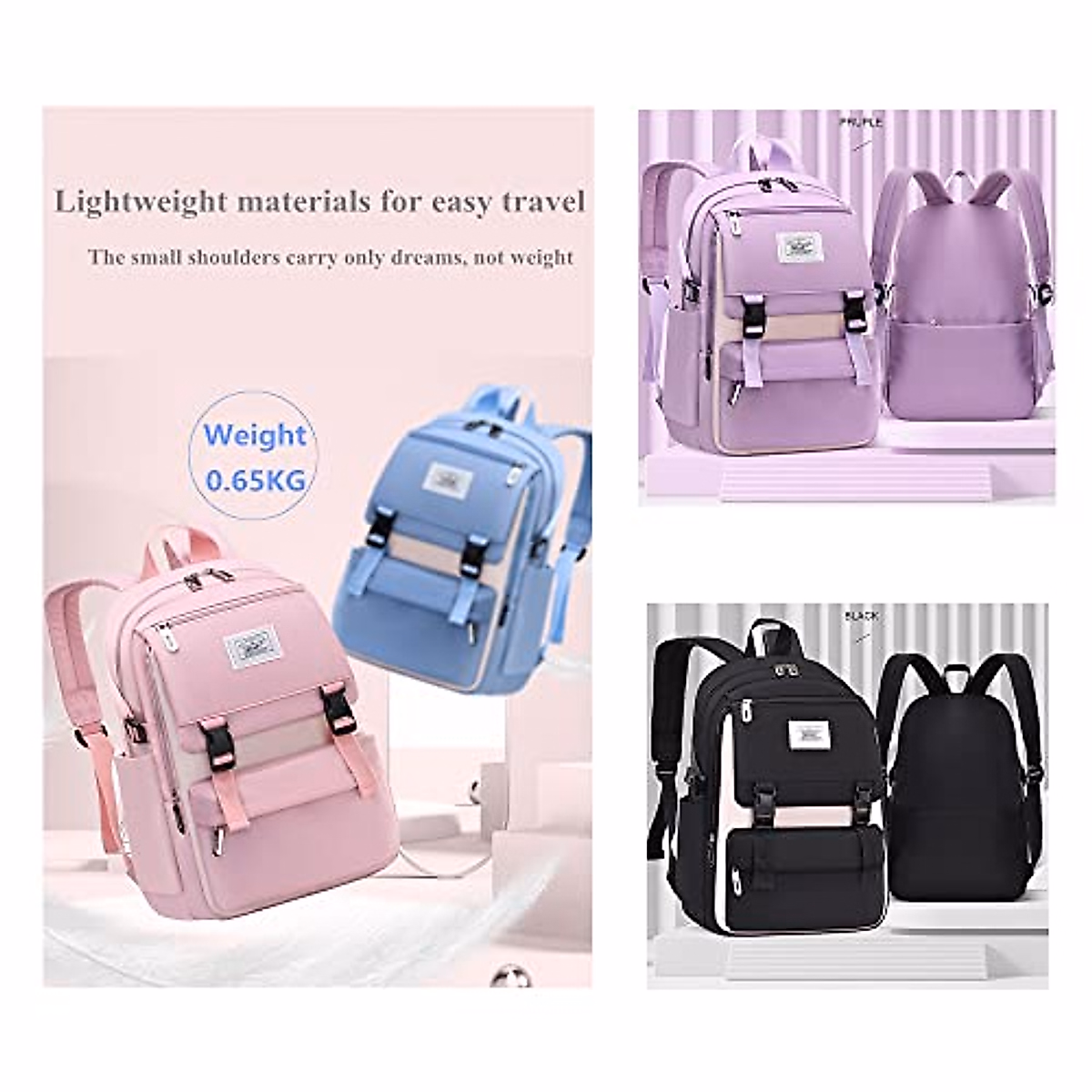 LANSHIYA Kids Backpack Solid Color Girls Elementary Middle School Casual Daypack Lightweight Bookbag for Teens Travel Bag