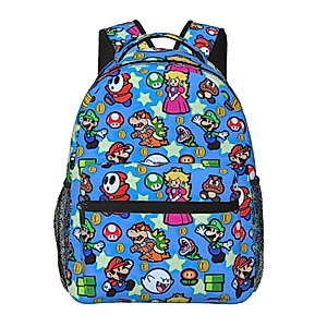 Dibhhui Teen 15.7Inch Cartoon Bros Backpack Lightweight Travel Casual Daypack 3D Printed Gaming Allover Character Bookbag Adjustable Shoulder Bag for Boys Girls Gift(Blue)