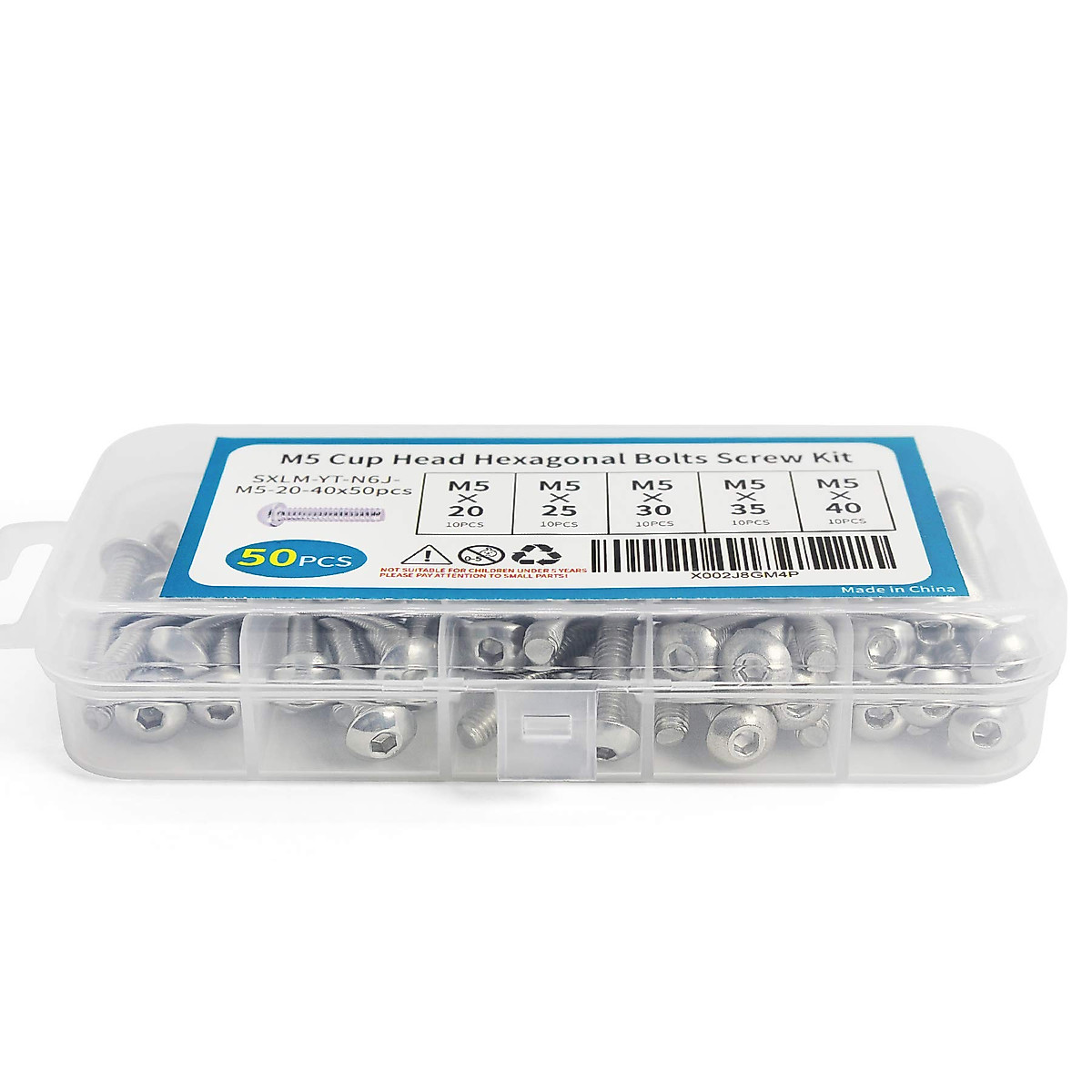 M5 x 20mm 25mm 30mm 35mm 40mm Button Head Socket Cap Screws Bolts, 304 Stainless Steel, Bright Finish, Metric Allen Hex Drive, Fully Threaded, 50PCS