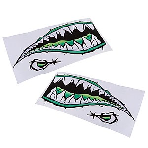 Homyl 2 Pieces Waterproof Shark Teeth Mouth Decals Sticker for Kayak Canoe Fishing Inflatable Boat Surfboard Car Bumper Laptop Window - Green