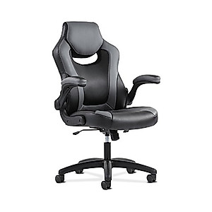 Sadie Racing Gaming Computer Chair- Flip-Up Arms, Black and Gray Leather (HVST911)