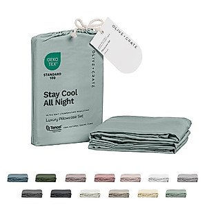 Olive + Crate Tencel Eucalyptus Pillowcases - 100% Tencel Lyocell Cooling Pillow Cases for Hot Sleepers - Hypoallergenic, Moisture-Wicking, Silk Alternative, Vegan - King Size Set of 2 [Eucalyptus]