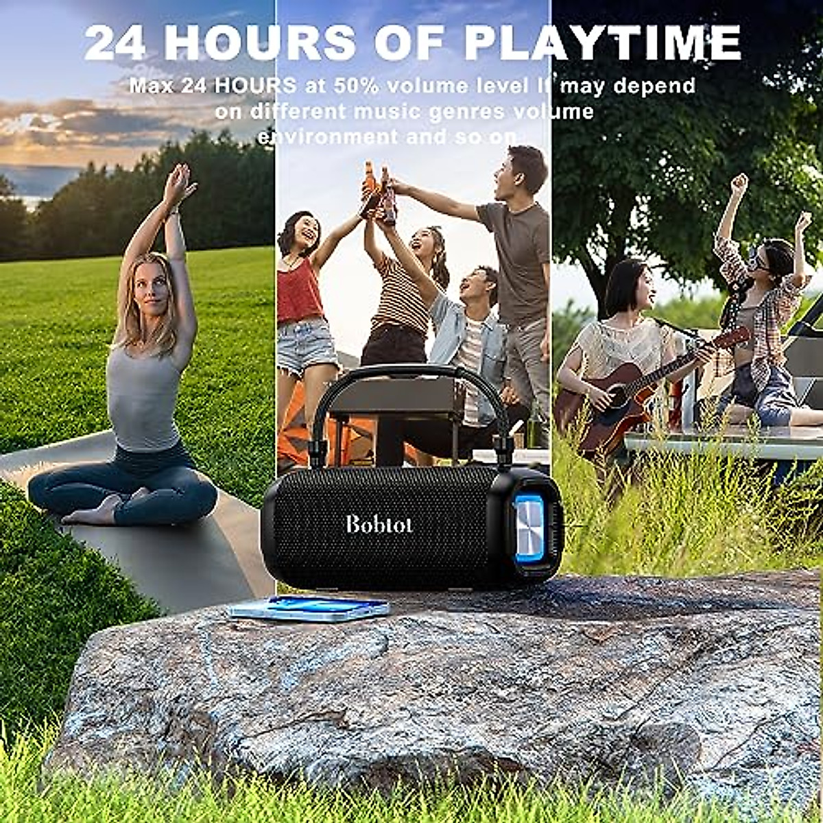 Bluetooth Speaker Portable Waterproof Speakers, Wireless Microphone IPX7 60W RGB Light Bass Stereo Sound for Outdoor, Small & Big Home Party Speaker