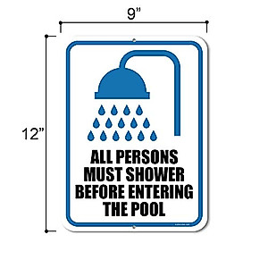Honey Dew Gifts Pool Rules Sign, All Persons Must Shower Before Entering the Pool 9 inch by 12 inch Metal Pool Signs and Decor Outdoor, Made in USA
