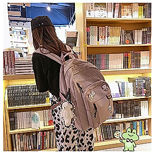 MQUN cute aesthetic backpack laptop black backpack middle school student schoolbag bear pin schoolbag